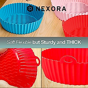 NEXORA 2-Pack Silicone Air Fryer Liners Reusable Air Fryer Silicone Basket Heat Resistant Easy Cleaning Air fryers Silicone Pot Round Compatible With Ninja Cosori Gourmia (7.5" (3to5 QT), Pink+Green)