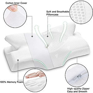 Elviros Cervical Memory Foam Pillow, Contour Pillows for Neck and Shoulder Pain, Ergonomic Orthopedic Sleeping Neck Contoured Support Pillow for Side Sleepers, Back and Stomach Sleepers