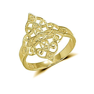 Hoops & Loops Yellow Gold Flashed Sterling Silver Filigree Celtic Cross Ring, Size 5