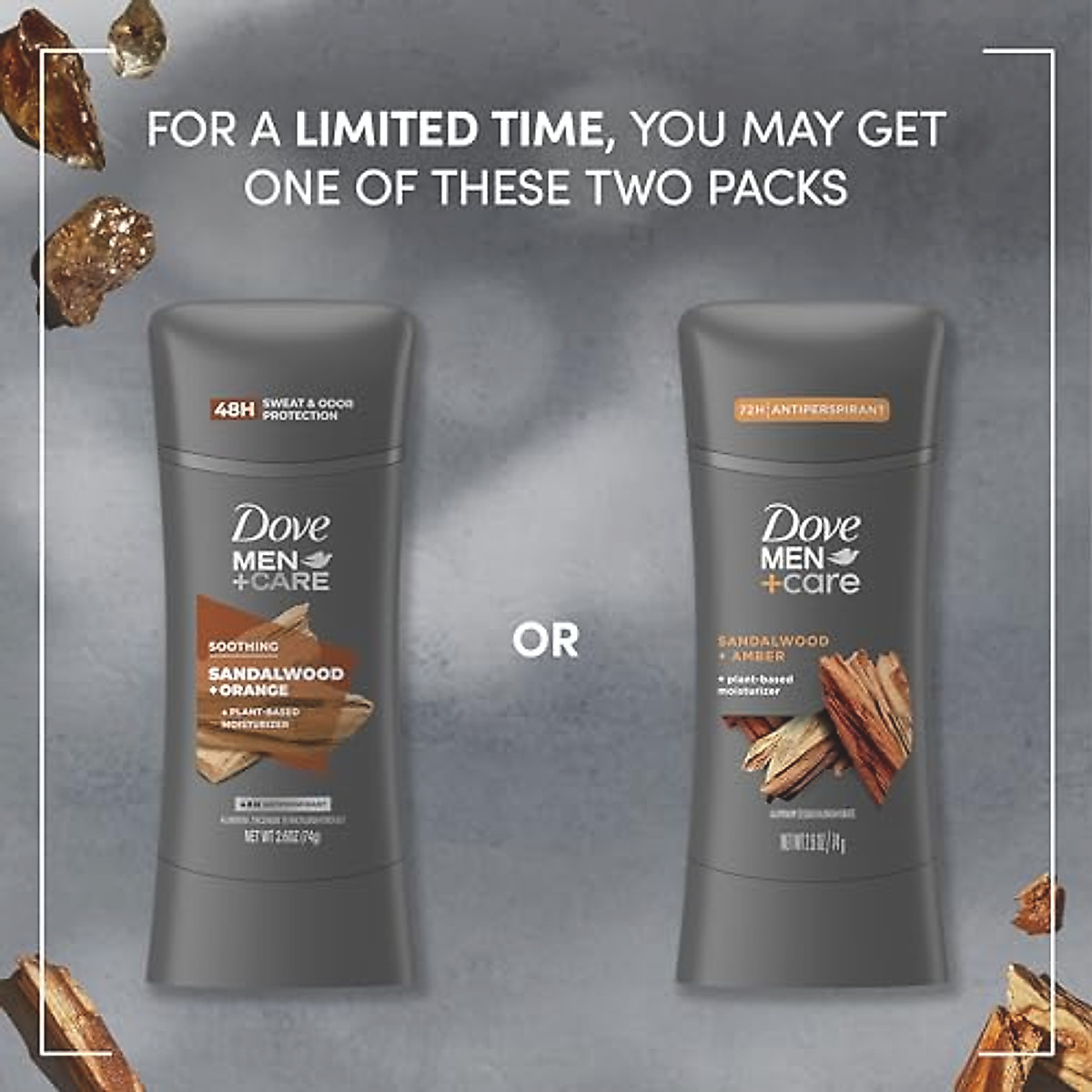 Dove Men+Care Antiperspirant Stick Sandalwood + Amber 4 Count 72H Protection with a Plant-Based Moisturizer 2.6 oz