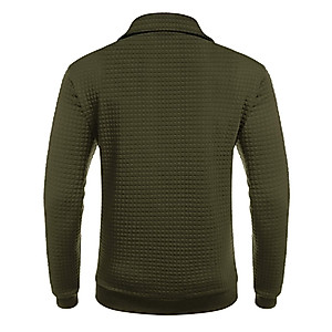COOFANDY Mens Quarter Zip Sweatshirt Long Sleeve Casual Waffle Pullover Sweatshirt with Pocket Army Green