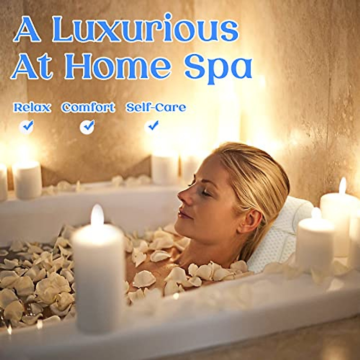 Bath Pillow, Bathtub Pillow with Anti-Slip Suction Cups, 4D Mesh Soft Spa Bath Tub Pillow, Bath Pillows for Tub with Neck and Back Support Fits Bathtub Spa Tub, Father's Day Dad Gifts