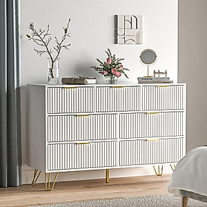 FURNIWAY Dresser for Bedroom, Modern 6-Drawer Dresser with Gold Handles, Wide Chest of Drawers for Living Room, White (White, 7 Drawer)