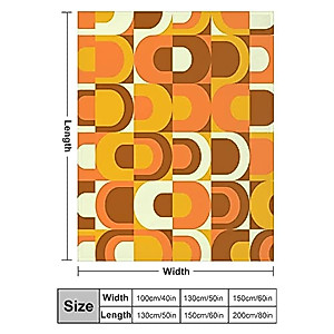 70S Pattern Retro Orange and Brown Tones Flannel Fleece Throw Blankets 50"X40" Lightweight Fluffy Winter Fall Blanket Cozy Soft Fuzzy Plush Home Decor for Couch Bed Sofa Bedroom Living Room Travel