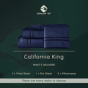 CHUN YI Luxury Cotton Bed Sheet Set, 4 Piece California King Bedding Sets-Tencel Fitted, Flat Sheet & Pillowcases, Deep Pocket to Easily Cover Mattress(Navy Blue)