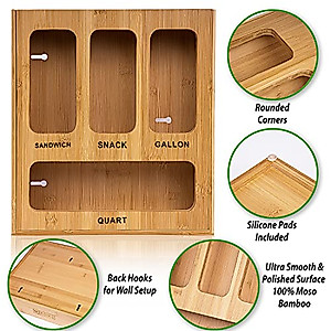 Plastic Bag Storage Organizer for Drawer | Bamboo Bag Organizer | Bag Container Organizer | Baggie Organizer for Gallon, Quart, Sandwich, Snack Bags | Compatible with Solimo, Glad, Hefty and More (4 Piece)