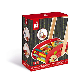 Janod Wooden ABC Buggy Cart with 30 Blocks - Ages 1+ - J05379