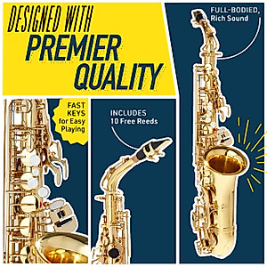 Mendini By Cecilio Eb Alto Saxophone - Case, Tuner, Mouthpiece, 10 Reeds, Pocketbook- Black & Gold E Flat Musical Instruments