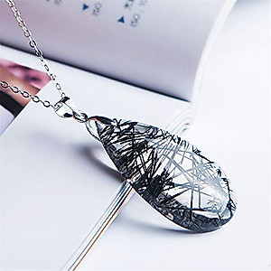 LiZiFang Brazil Natural Black Rutilated Quartz Gemstone Water Drop Bead Crystal Pendant AAA
