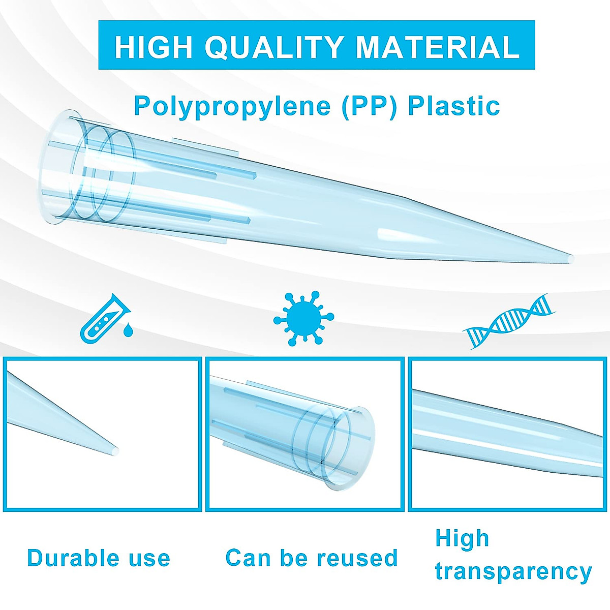 ONiLAB Pipette Tips 1000 UL/ 1mL 500 PCS Clear Blue Laboratory Universal Plastic Liquid Pipettor Tips Polypropylene (PP) Autoclavable