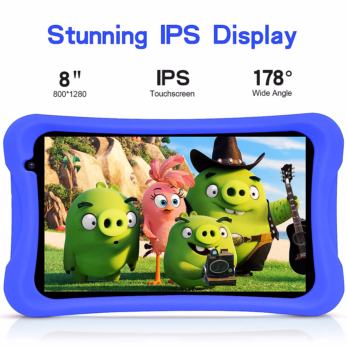 PRITOM 8 inch Kids Tablet, Quad Core Android 10, 64GB, WiFi, Bluetooth, Dual Camera, Educationl, Games,Parental Control, Kids Software Pre-Installed with Kids-Tablet Case(Blue)