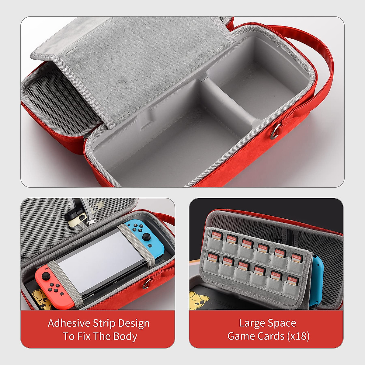 UYIYE Carrying Storage Case for Nintendo Switch/Switch OLED Model (2022),Portable Travel All Protective Hard Messenger Bag Soft Lining 16 Games for Switch Console Pro Controller & Accessories red