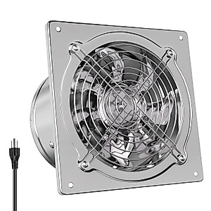 HG Power 6 Inch Kitchen Exhaust Fan, Powerful Bathroom Fan with Damper, Potable Window Small Fume Extractor Ventilation Fan for Shop, Smoking Room, Garage, Silver