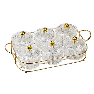 IEUDNS Food Storage Organizer Plate Multifunctional Decoration with Rack, Appetizer Tray Snack Dishes Snack Serving Tray for Candy Snack Nut , Clear 6 Bowls