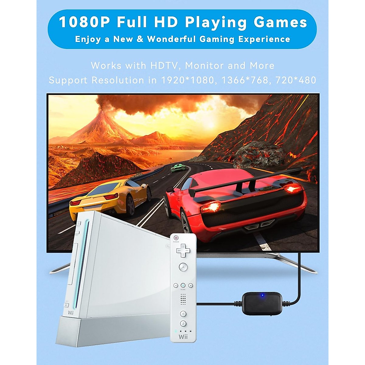 Wii to HDMI Adapter Cable [1080P/720P] Wii HDMI Picture Quality Upscaler Resolution Enhancer Wii 2 HDMI Converter Supports All Display Modes Compatible with Wii/Wii U Console (6.56FT, Plug & Play)