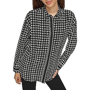 Karl Lagerfeld Paris Women's Oversize Houndstooth Blouse, Black/Soft White