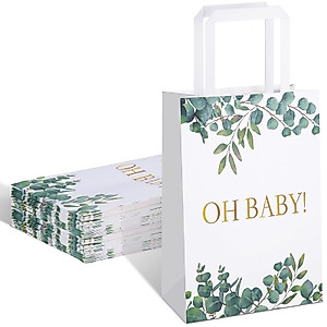 18 Pieces Large Baby Shower Party Gift Bags Watercolor Jungle Theme Paper Gift Bags Greenery Candy Bags for Baby Shower Bridal Wedding Christmas Supplies