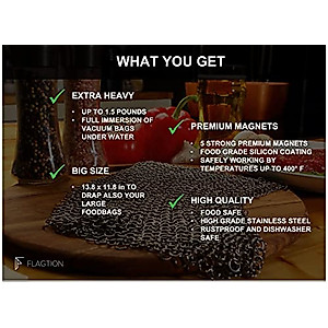 FLAGTION Sous Vide, Set of - 1.5 Pounds Food Grade Stainless Steel Sous Vide Mesh Net & 5 Silicone Coated Magnets for Sous Vide Cooking, Premium Sous Vide Accessory Kit to Avoid Undercooked Food