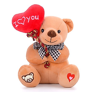 Gloveleya for Mom Plush Teddy Bear Holding Balloon Heart I Love You Lover's Gifts Brown 7"