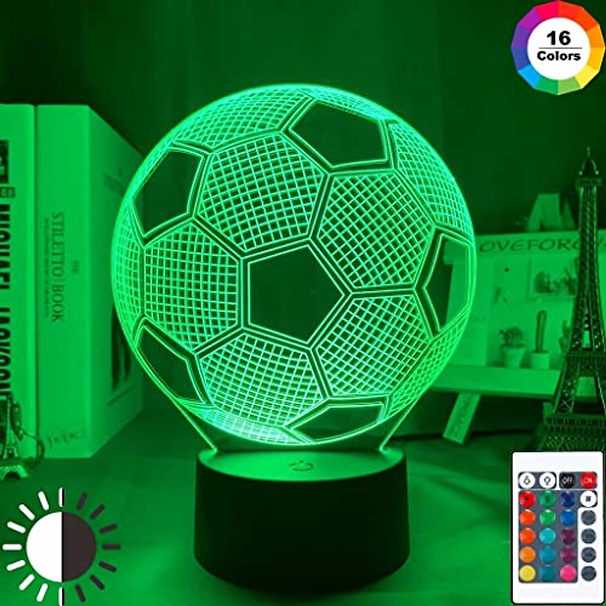 Windgro 3D Illusion Football Night Light for Kids Soccer Football Desk Lamp Football Gifts, Football Night Lights for Boys Room 16 Color Changes and Remote Control, Birthday, Christmas Gift