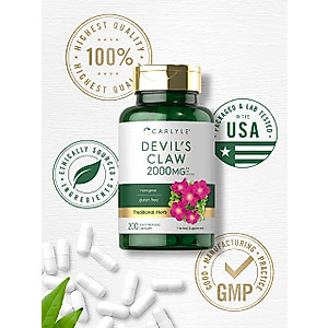 Carlyle Devils Claw 2000 mg | 200 Capsules | Concentrated Root Extract | Devils Claw Herbal Supplement | Non-GMO, Gluten Free Supplement