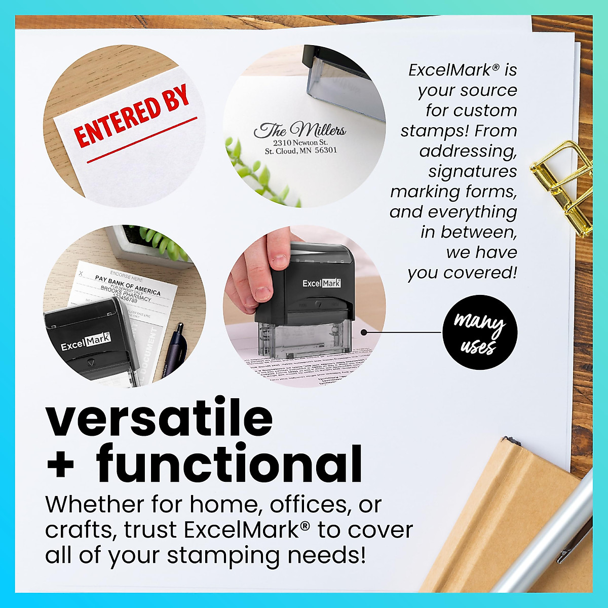 Custom Self-Inking Stamp - Up to 3 Lines - 11 Color Choices and 17 Font Choices
