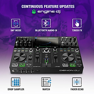 Denon DJ PRIME GO – Portable DJ Controller and Mixer with 2 Decks, WIFI Streaming, 7-Inch HD Touchscreen, DJ Set with Lights Control and Rechargeable Battery