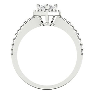 0.8 Ct Pear Cut Clear Simulated Diamond 14K White Gold Halo Solitaire with Accents Promise Engagement Wedding Size 5.5