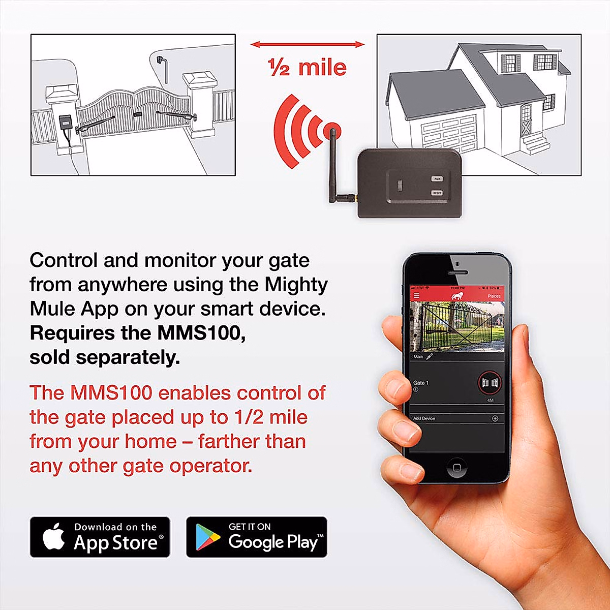 Mighty Mule MM571W Heavy Duty Smart Gate Opener, Single, Black