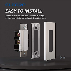 ELEGRP Digital Dimmer Light Switch for 300W Dimmable LED/CFL Lights and 600W Incandescent/Halogen, Single Pole/3-Way LED Slide Dimmer Light Switch, Wall Plate Included, UL Listed, 10 Pack, Matte White