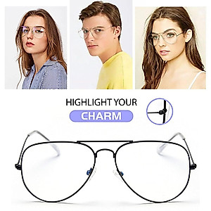 Dollger Aviator Clear Lens Glasses Non-prescription Eyeglasses Metal Frame for Women Men (3025 black)