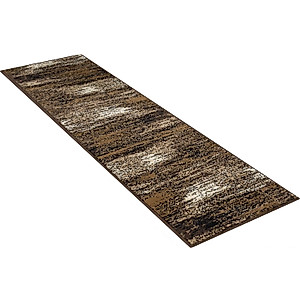 Modern Contemporary Rugs for Living Room Abstract Brush Stripe Soft Plush Brown Mocha Area Rug (2 Feet X 7 Feet Runner)