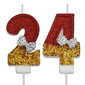 VSHILI 24th 42nd Birthday Candles, Red 42 24 Year Old Number Birthday Candles, Happy Birthday Party Cake Topper Decoration Gifts for Women Men