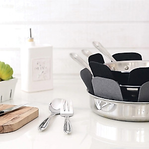 T-fal Premium Pot, Pan Cookware Protectors (6-Pack) for Stacking & Kitchen Organization, 14", 16" 18" Black and Gray