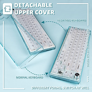 65% Hot-Swap Wired Mechanical Gaming Keyboard Programmable with Transparent 66 Key Full Side RGB OWERTY Linear Ice White Switch Custom Coiled C to A Cable Media Knob 2-IN-1 Case for WIN/PC/MAC(White)