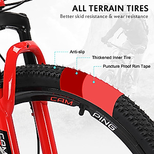 Ktaxon Foldable Mountain Bike 26 Inch Bike 21-Speed Bikes for Adults with Cool Design, Powerful Mechanical Dual Disc Brakes, Double Shock Effect and Ergonomic Cushion (Red)