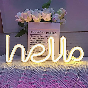 QiaoFei Neon Light,LED Hello Neon Word Sign Neon Letters Light Art Decorative Lights,Marquee Signs/Wall Decor for Christmas,Birthday Party,Kids Room,Living Room,Wedding Party Supplies(Warm White)