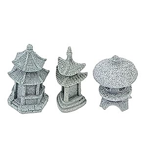 Operitacx 3Pcs Pagoda Statue Miniature Sandstone Pagoda Pavilions Lantern Tower Tea Pet Japanese Fairy Garden Figurines Fish Tank Zen Garden Decoration