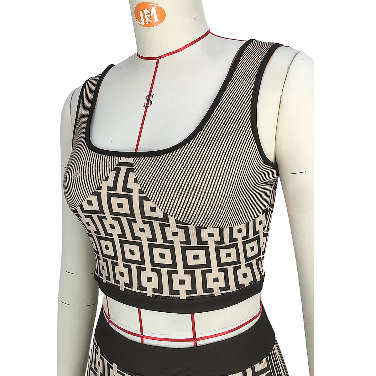 Annystore Women's Sexy 2 Piece Outfits Sleeveless Print Ribbed Tank Crop Top Jogger Biker Workout Shorts Tracksuit Set Brown XL