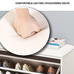 ZZFF SS&LL Shoe Storage Bench with Hidden Shoe Rack,Leather Entryway Shoe Bench Seat Shoe Organizer Shoe Cabinet,Modern Entry Decorative Furniture-C-White 60x30x50cm(24x12x20inch)