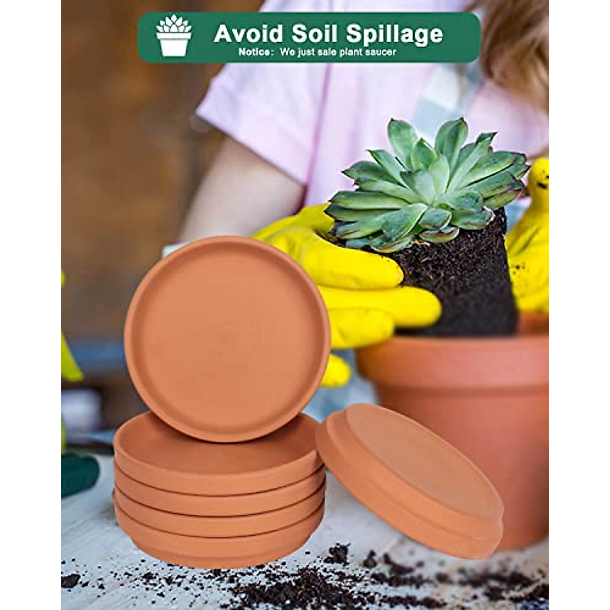 6 Inch Middle Terracotta Pot Plant Saucer - 6pcs Middle Round Plant Pot Saucers, Middle Clay Plant Tray Perfect for 5 Inch 5.5 Inch 6 Inch Flower Pot with Drainage Hole and Great for Indoor or Outdoor