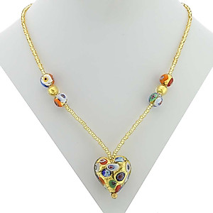 GlassOfVenice Murano Glass Heart Necklace - Klimt