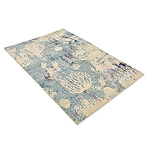 Unique Loom Positano Collection Coastal Modern Coral Lobster Shells Light Blue Area Rug (4' x 6')