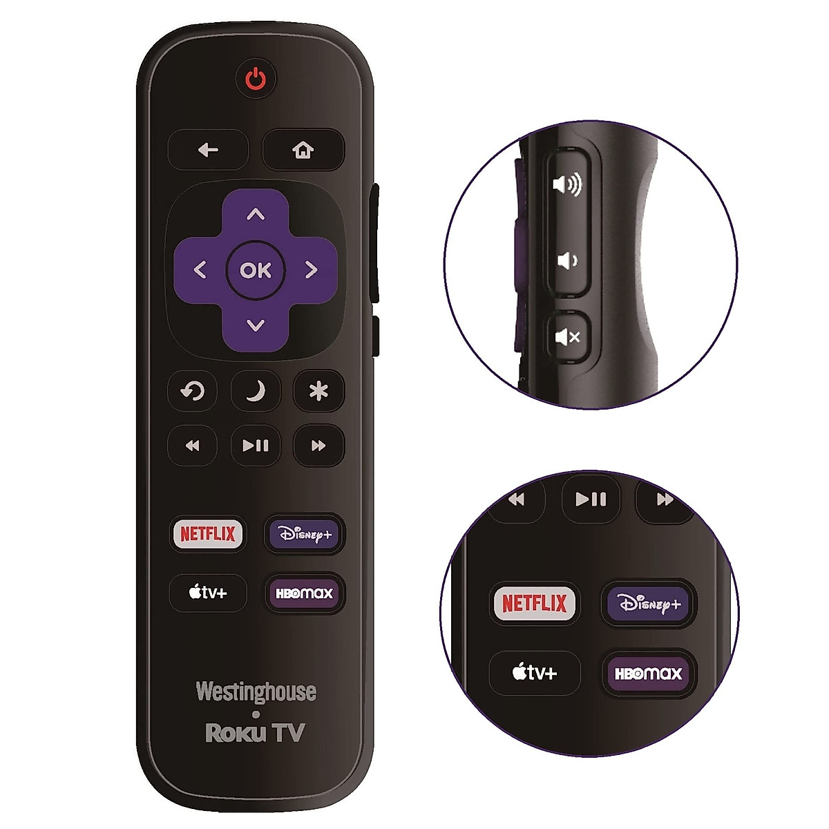 OEM Replacement Remote Control Compatible with Westinghouse Roku TVs - Netflix/Disney Plus/Apple TV+/HBO Max