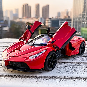 BDTCTK 1/22 Compatible for Ferrari Car Model Pull Back Car with Sound and Light for Kids Boy Girl, Vehicles Diecast Cars Model(Red)