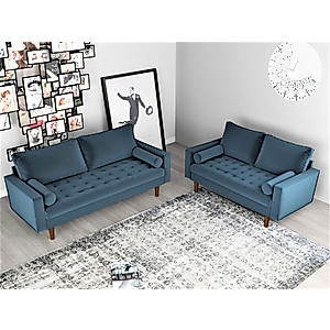 Container Furniture Direct S5456 Mid Century Modern Velvet Upholstered Tufted Living Room Sofa, 69.68", Prussian Blue