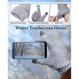 9 Pcs Winter Knitted Hat Scarf Gloves Set Warm Beanie Hat with Faux Fur Pom Fleece Lining Neck Warmer Touchscreen Gloves for Women, Men