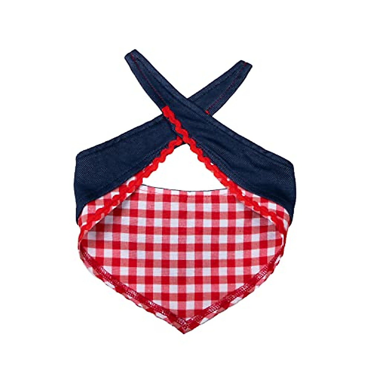 Doggy Parton Blue Printed Denim & Gingham Print Bandana for Pets, X-Small/Small (22120719)