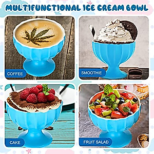 Lallisa 6 Pcs 12 oz Ceramic Dessert Bowls Set, Ice Cream Bowls Tulip Dessert Sundae Cups Durable Cute Elegant Trifle Bowl for Milkshakes, Parfaits, Cereal, Nut, Fruit, Pudding, Salad (Blue)