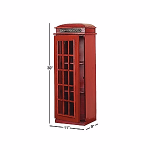 Deco 79 Wooden Telephone Room Storage Unit Vintage London Booth 2 Shelf Storage Cabinet, Accent Cabinet 11" x 9" x 30", Red